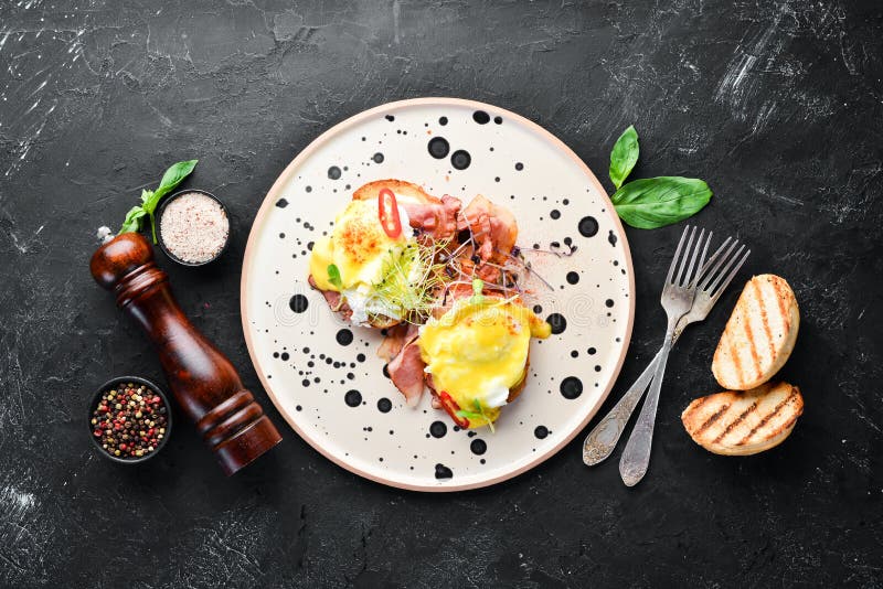 Sandwich with Bacon, Egg and Chili Pepper. Breakfast. in the Plate. Top ...