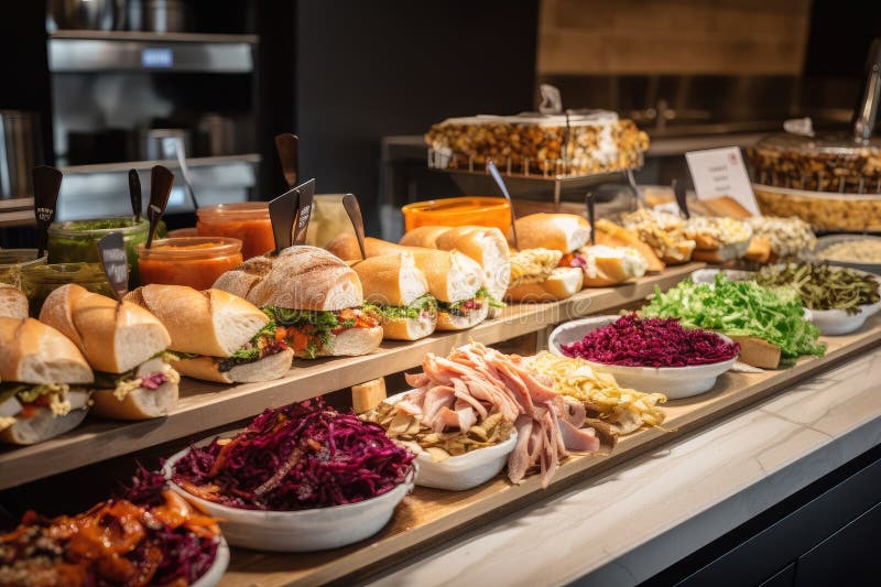 A Sandwich Bar with Endless Choices of Fillings and Condiments Stock ...