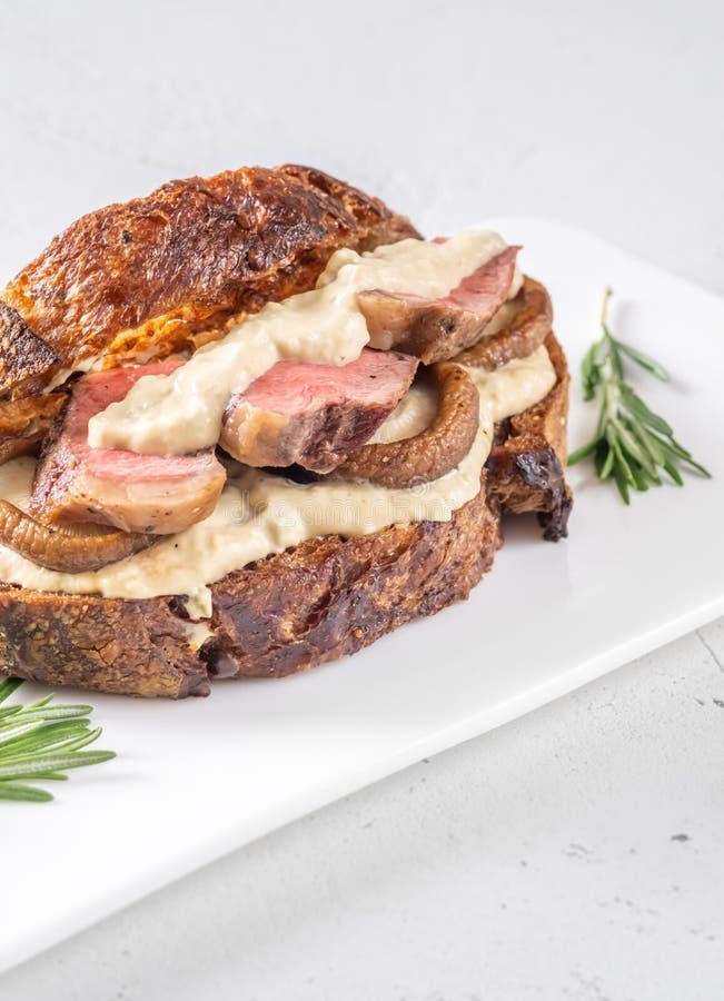 Sandwich with Beef Steak and Mushrooms Stock Image - Image of slice ...