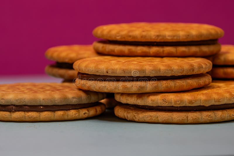 Sandwich Biscuits with Chocolate Filling Stock Image - Image of ...
