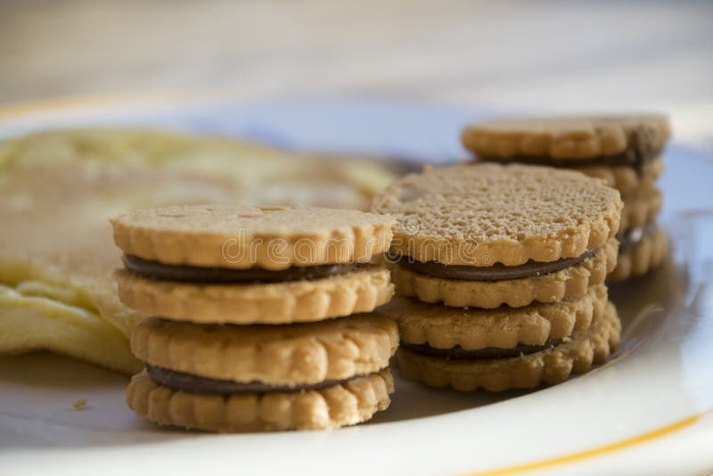 Sandwich Biscuits with Chocolate Filling Stock Photo - Image of white ...