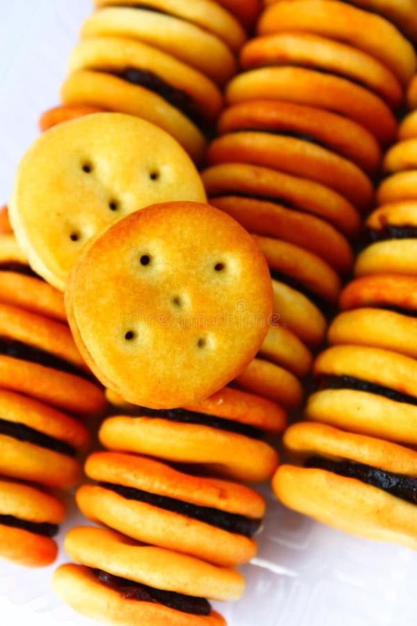Sandwich Biscuits with Grapes Stock Photo - Image of closeup ...