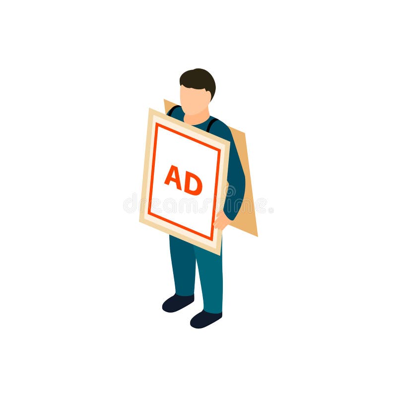 Sandwich Board Man Icon, Isometric 3d Style Stock Vector - Illustration ...