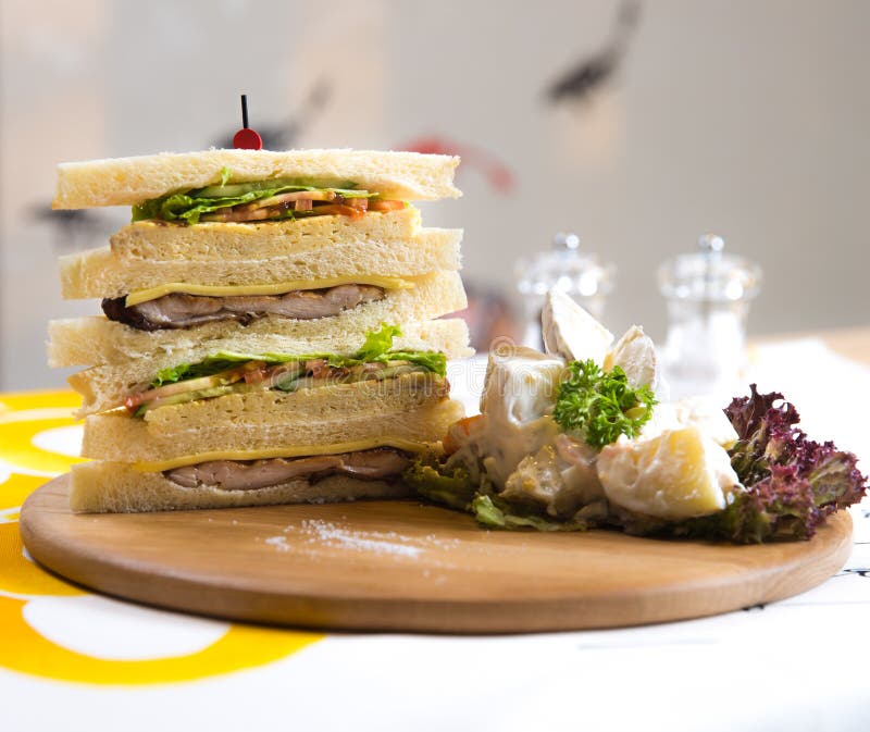 Sandwich on Rye Bread with Ham, Cucumbers, Salad and Curd Cheese Stock ...