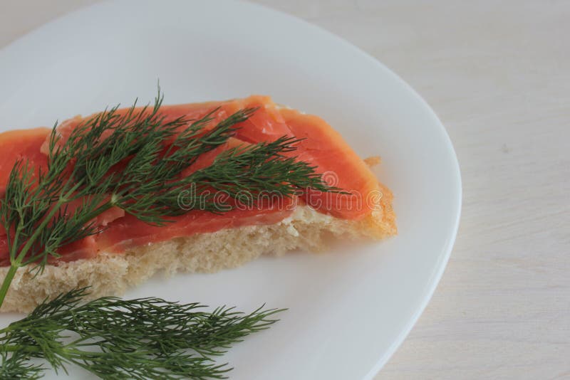 Sandwich with Butter, Red Fish and Dill. Stock Image - Image of green ...