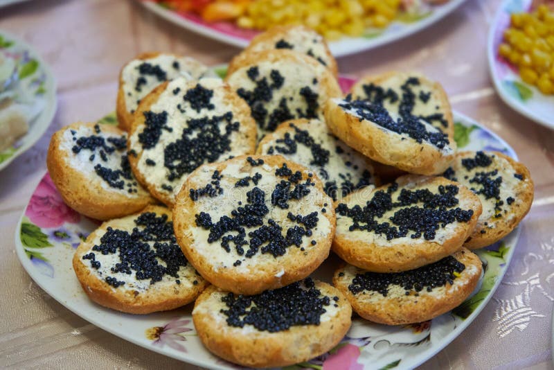 Sandwich with Caviar,plate with Sandwiches and Black Caviar Stock Image ...