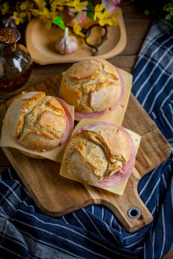 Sandwich with Cheese and Ground Ham. Stock Photo - Image of roll, bread ...