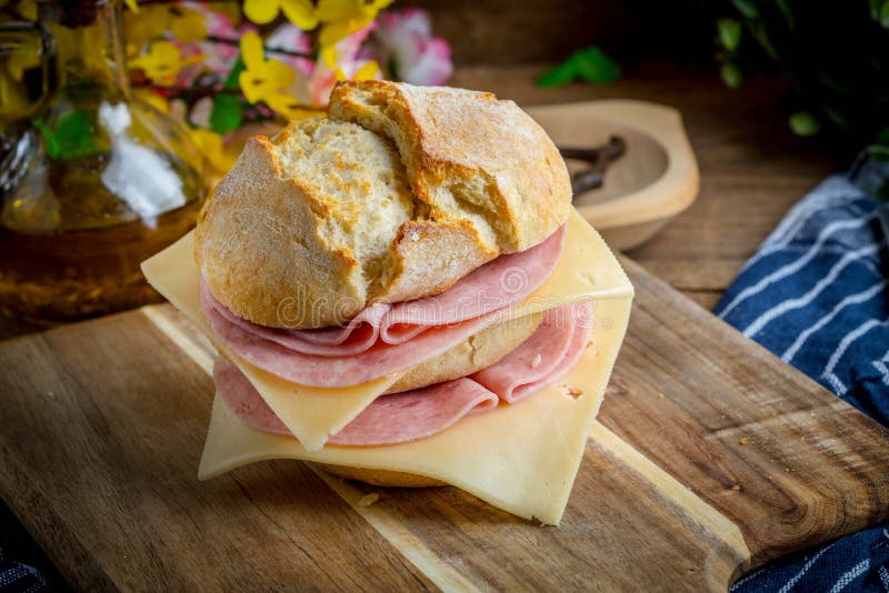 Sandwich with Cheese and Ground Ham. Stock Photo - Image of food ...