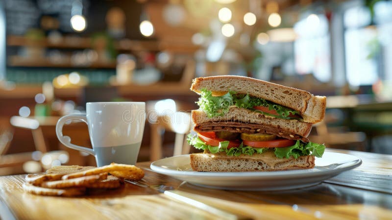 Sandwich and Coffee on Plate Stock Photo - Image of morning, routine ...