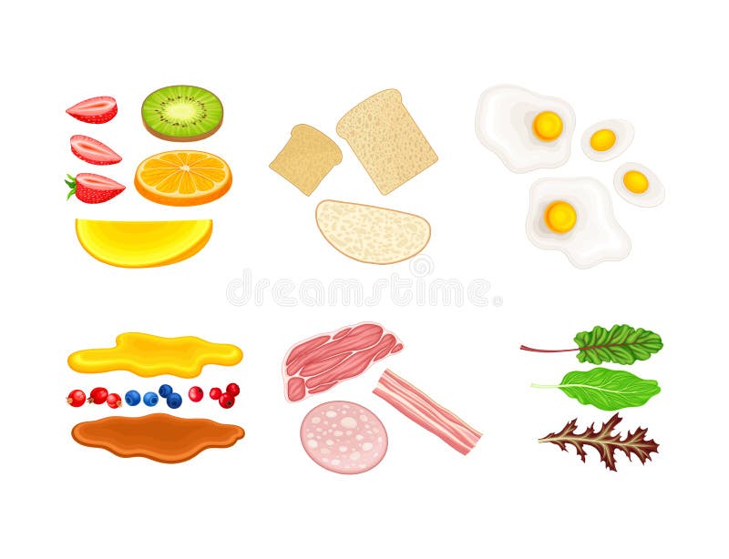 Sandwich Constructor Set. Bread, Meat, Egg, Vegetables and Fruit Sliced ...