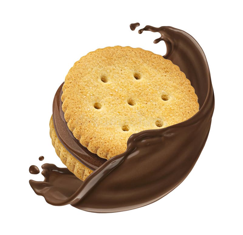 Sandwich Cookie and Chocolate Splash Isolated on White Background Stock ...
