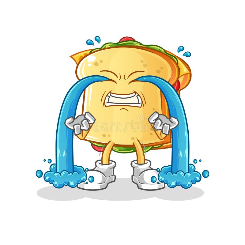 Crying Sandwich Character Cartoon Style Stock Vector - Illustration of ...