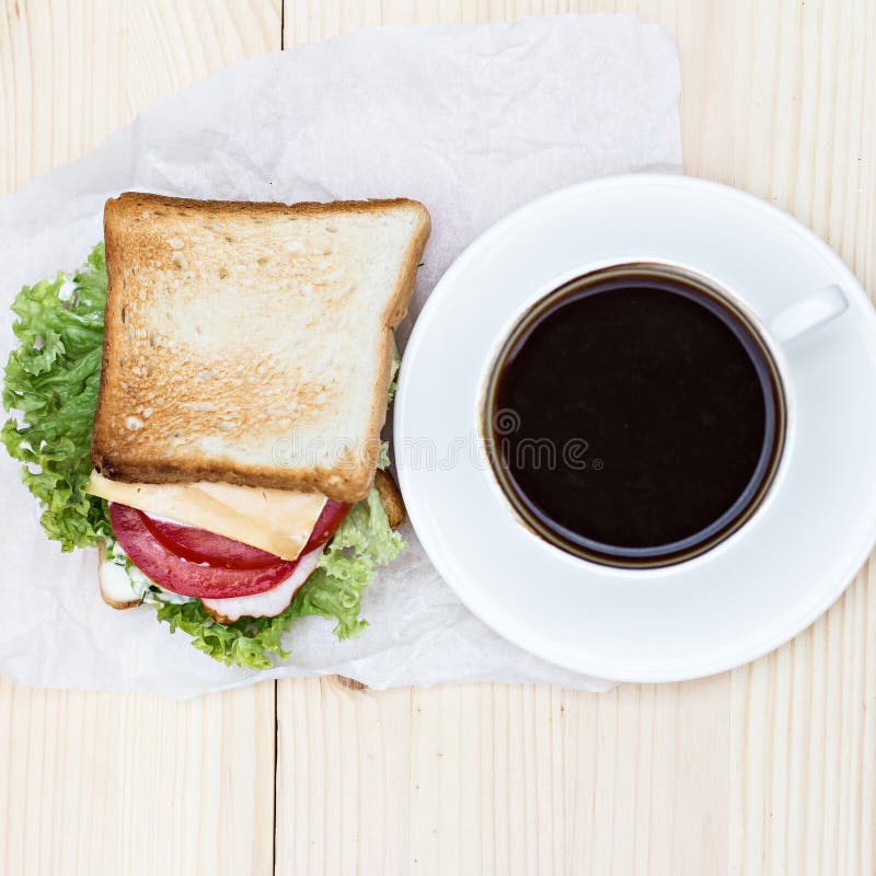 Sandwich and Cup of Black Coffee Stock Image - Image of lunch, closeup ...