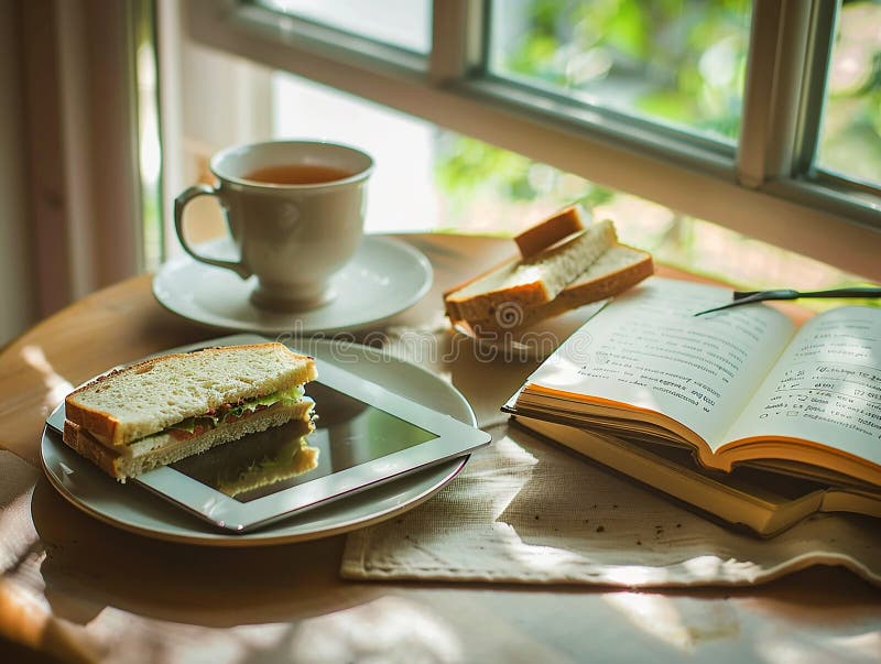 Plate with Sandwich and Cup of Tea Stock Illustration - Illustration of ...