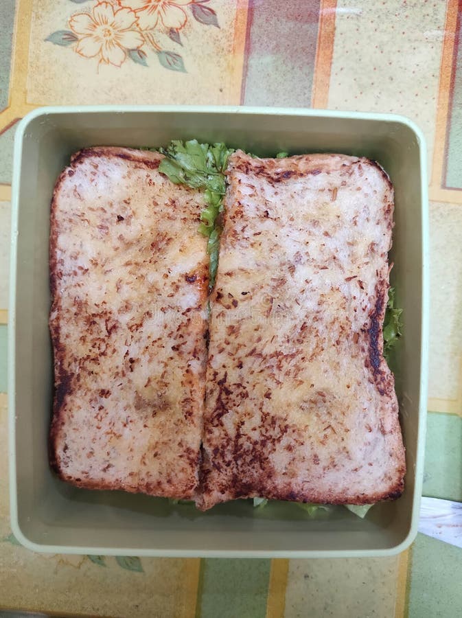 A Sandwich is Cut in Half and Placed in a Square Container Stock Image ...