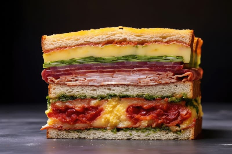Sandwich Cut in Half, Revealing Layers of Ingredients Stock ...