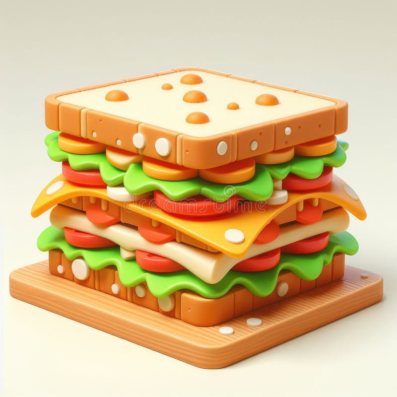Sandwich. 3D Cartoon Illustration on a Light Background Stock ...