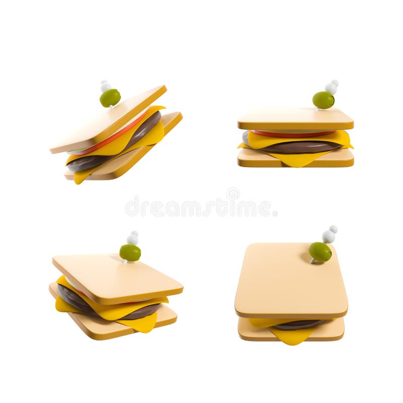 Sandwich from Different Angles on White Background Stock Illustration ...