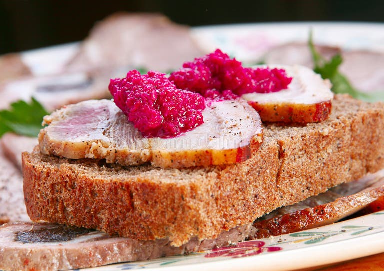 Sandwich with fat slice stock image. Image of plate, brown - 21734639