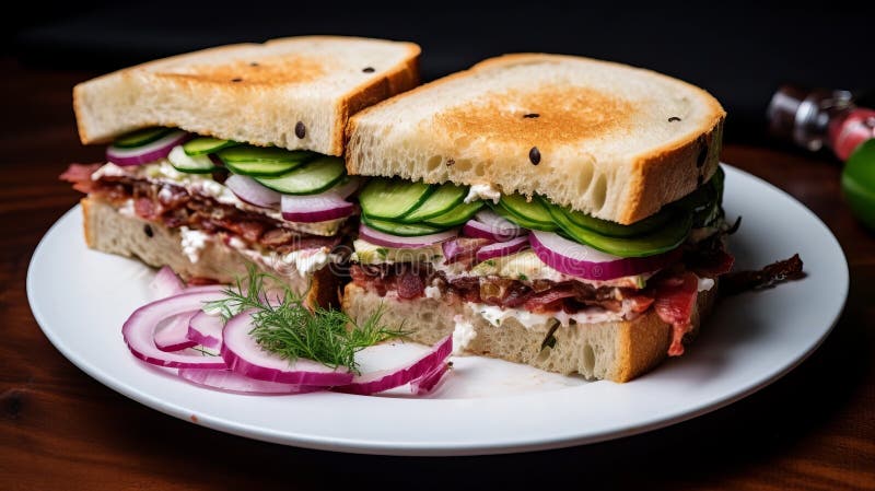 Delicious Deli Sandwich with Toppings and Onions Stock Photo - Image of ...