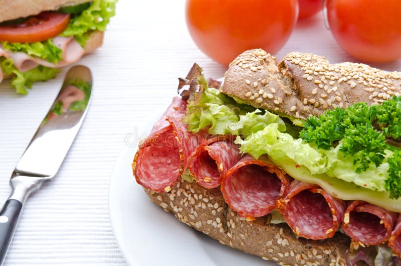 Sandwich Filled with Red Pepper Salami Stock Image - Image of gourmet ...