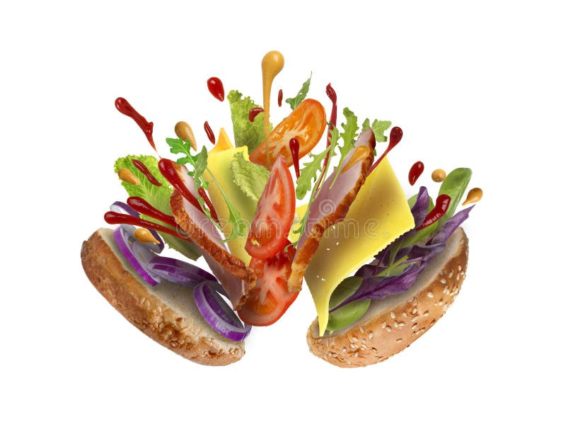 Sandwich with Flying Ingredients Stock Photo - Image of sandwich ...