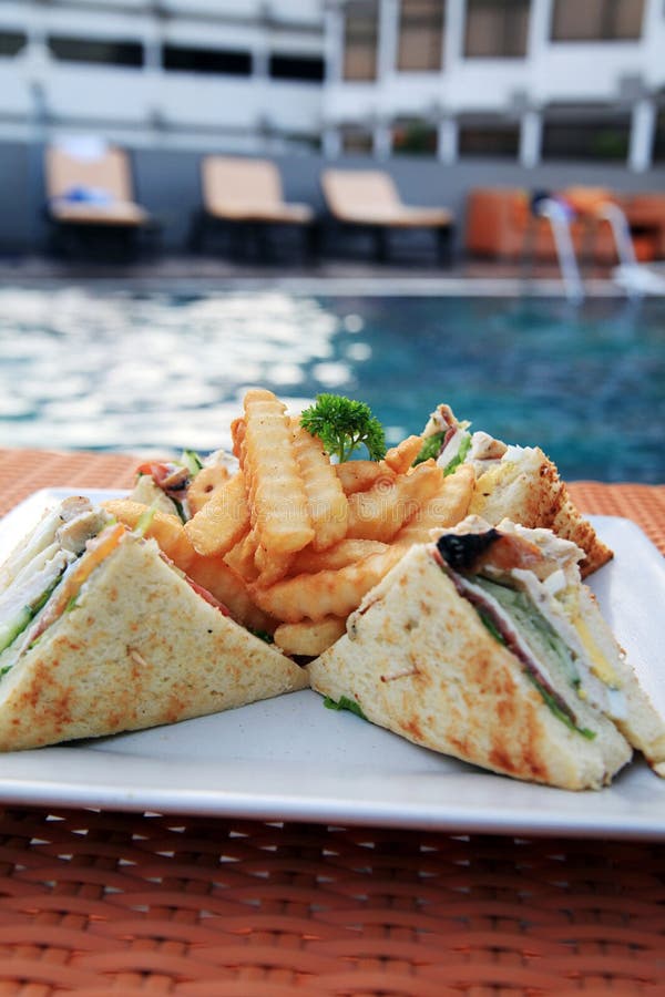 Sandwich Food at Swimming Pool Outdoor Stock Image - Image of ...