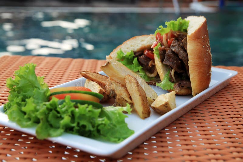 Sandwich Food at Swimming Pool Outdoor Stock Image - Image of ...