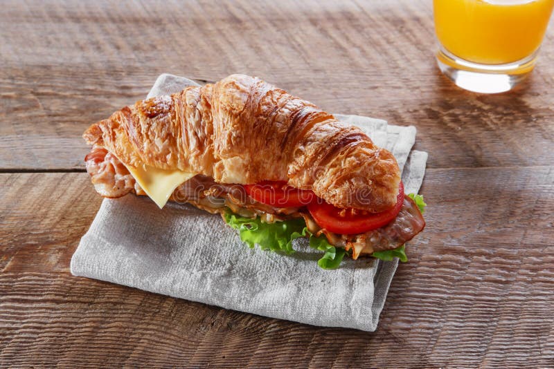 Sandwich Croissant with Fried Bacon Cheese Tomato Breakfast and Egg ...