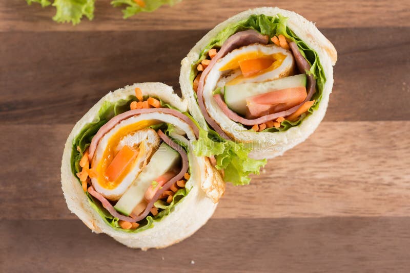 Sandwich Fried Egg with Ham Roll. Stock Photo - Image of healthy ...