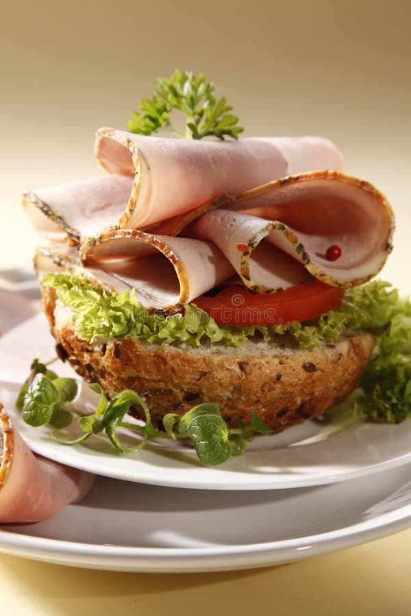 Sandwich with ham stock image. Image of tasty, plate - 19485263