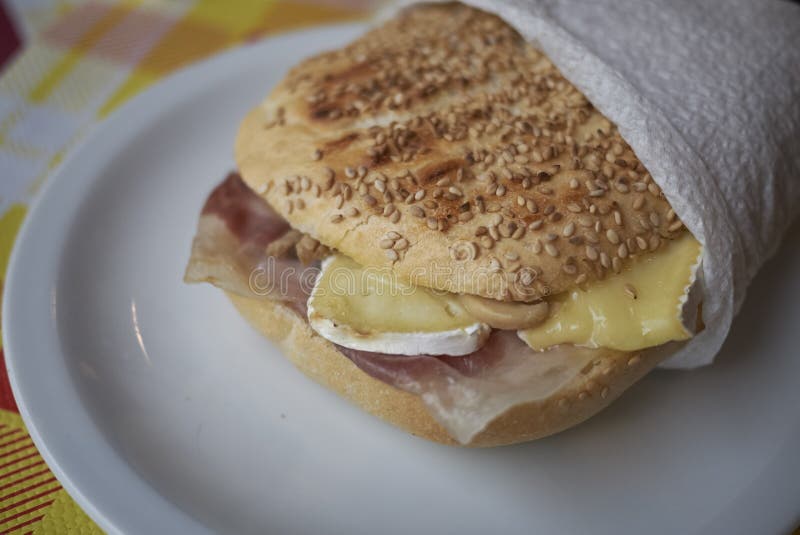 Sandwich with ham and brie stock photo. Image of cuisine - 108063100
