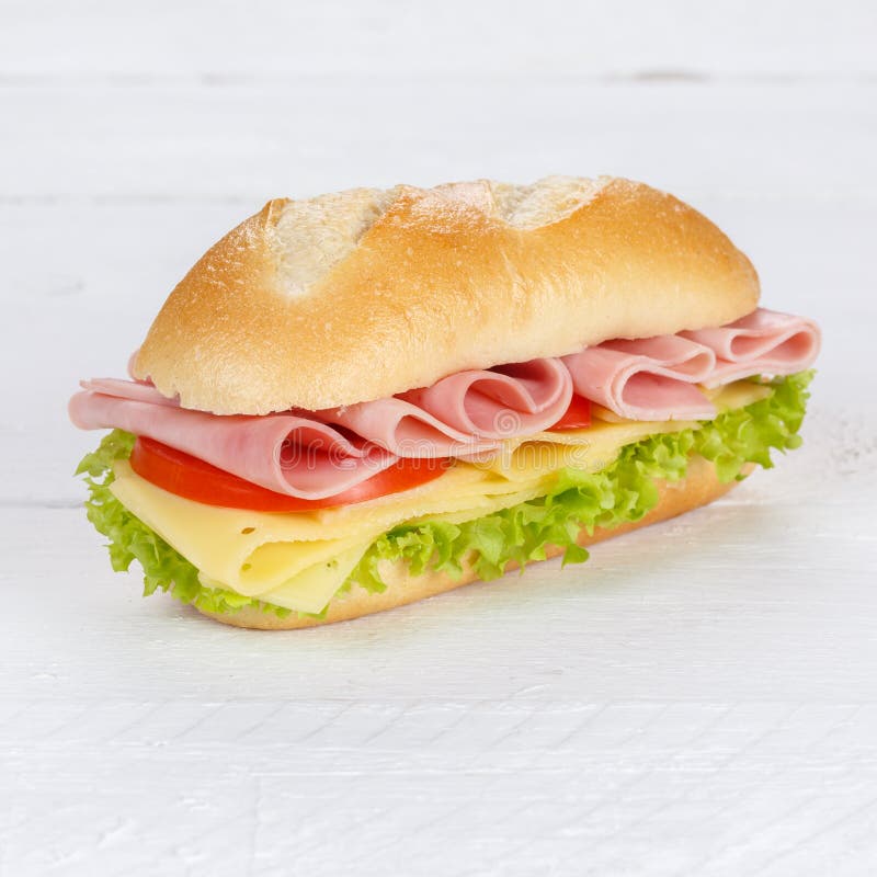 Sandwich with Ham and Cheese Fresh Square on Wooden Board Stock Image ...