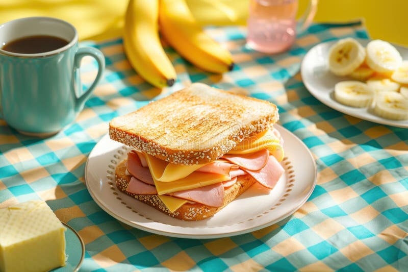 Sandwich with Ham and Cheese on a Table for Breakfast Stock Photo ...
