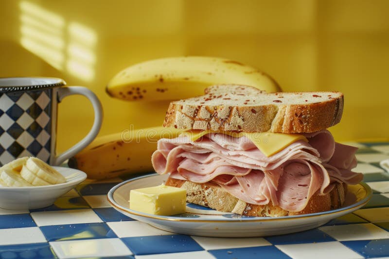 Sandwich with Ham and Cheese on a Table for Breakfast Stock Photo ...