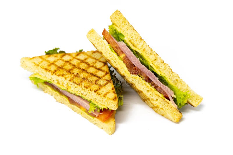 Sandwich with Ham, Cheese, Tomatoes, Lettuce, and Toasted Bread. Front ...