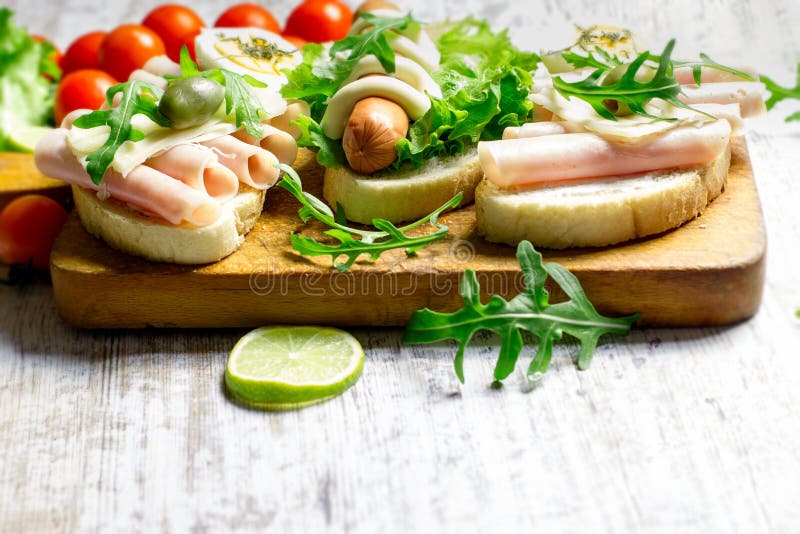 Sandwich with Ham and Sandwich with Hot Dog-frankfurter Stock Photo ...