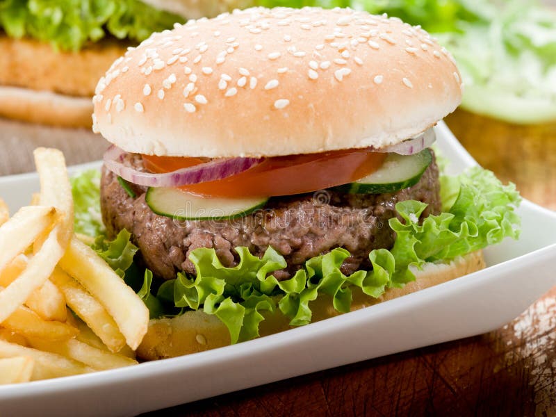 Sandwich with Hamburger and Fried Stock Image - Image of fried, eating ...
