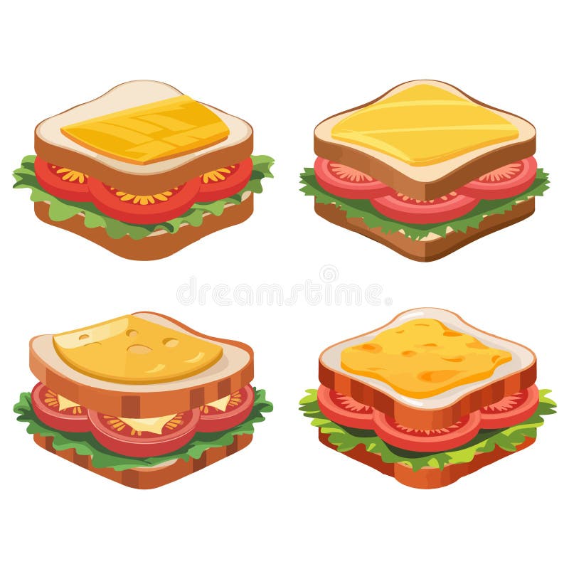 Sandwich Illustration with Tomato, Lettuce, and Cheese Layers Vector ...