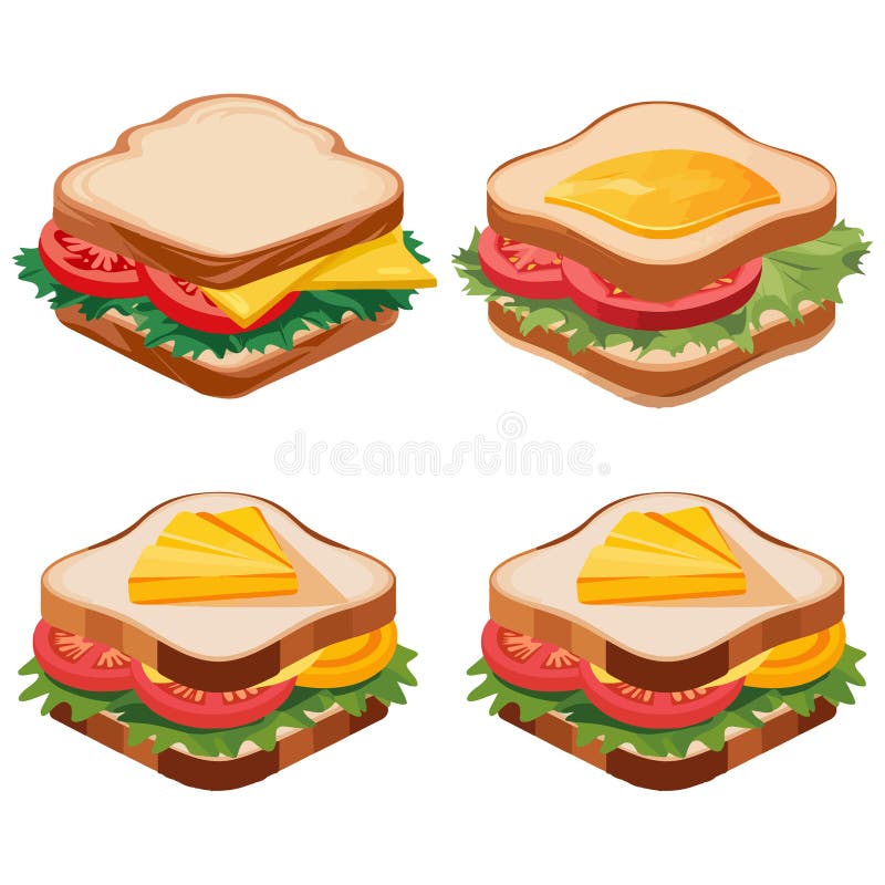 Flat Style Sandwich Illustration with Tomato, Lettuce, and Cheese ...