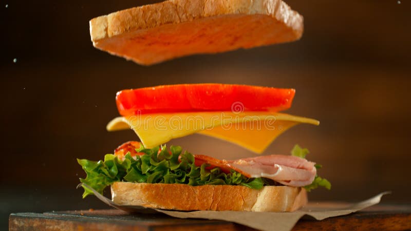 Sandwich Ingredients Falling, Freeze Motion Stock Image - Image of ...