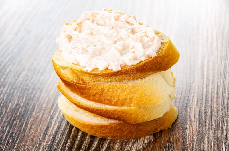 Sandwich with Krill Paste on Pieces of Bread on Wooden Table Stock ...