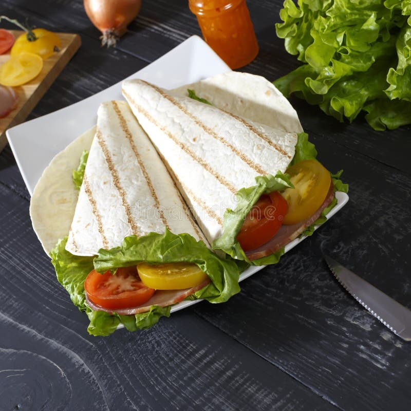 Sandwich - Lavash, Bacon, Tomato Stock Image - Image of tasty ...