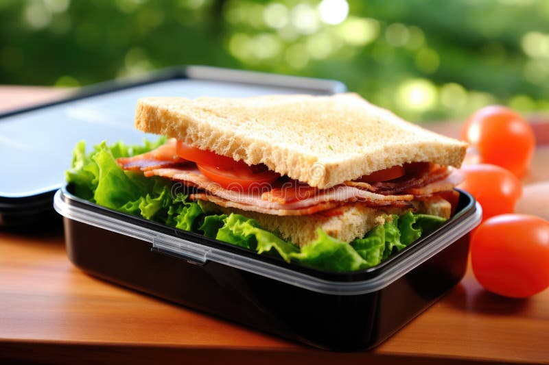 Sandwich with Lettuce, Tomato, and Bacon in a Lunchbox Stock Photo ...