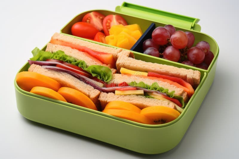 Sandwich in a Lunchbox with Fruits and Veggies Stock Photo - Image of ...