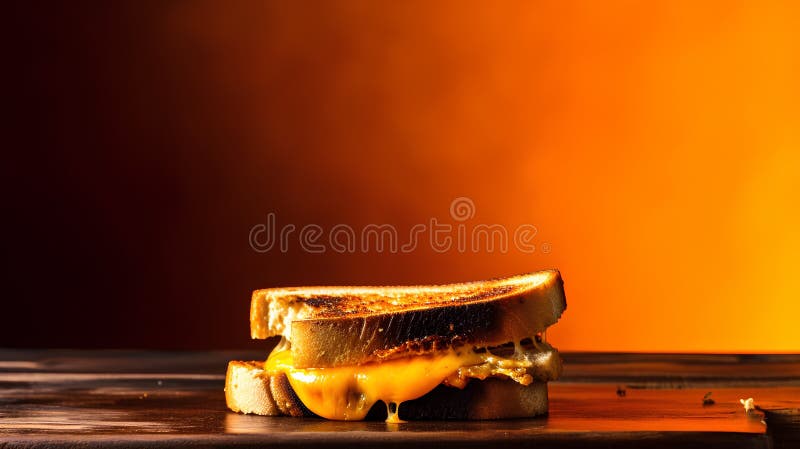 Sandwich with Melted Cheese on a Wooden Table, Orange Background. Stock ...