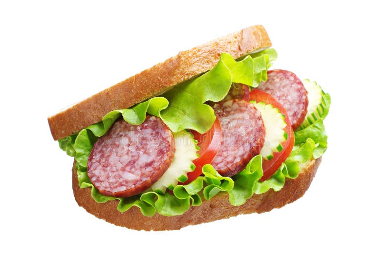 Sandwich mit Wurst stockbild. Bild von salami, getrennt - 31629983