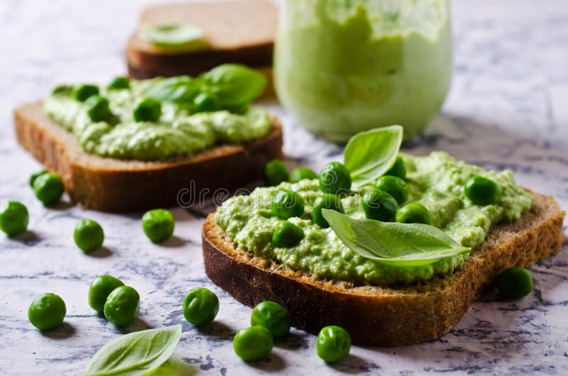 Sandwich with pea puree stock image. Image of crostini - 69721519