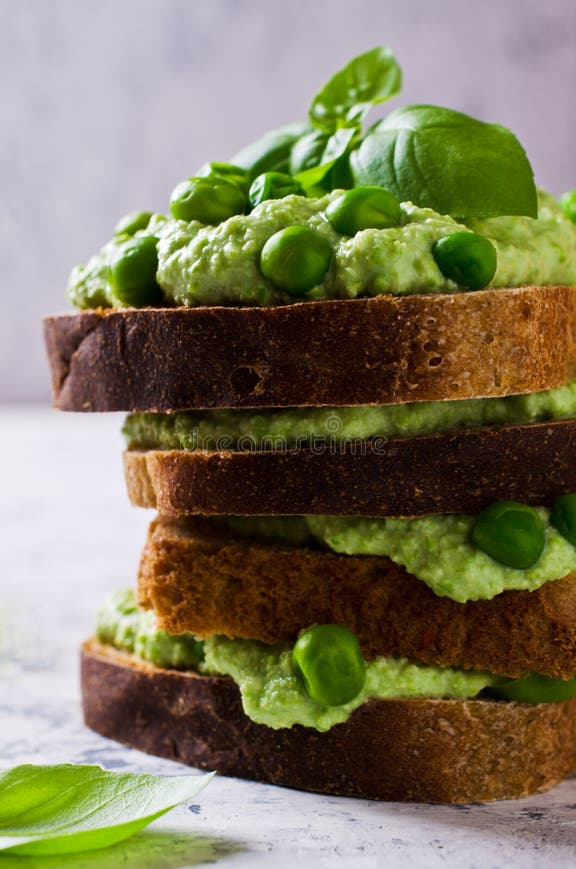 Sandwich with pea puree stock photo. Image of lunch, breakfast - 69721556