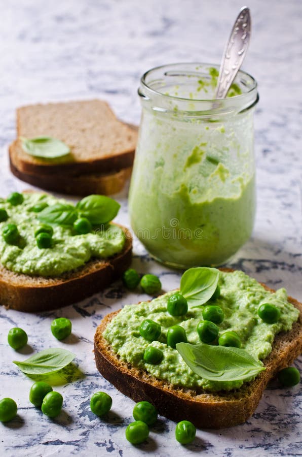 Sandwich with pea puree stock image. Image of bean, gourmet - 69732681